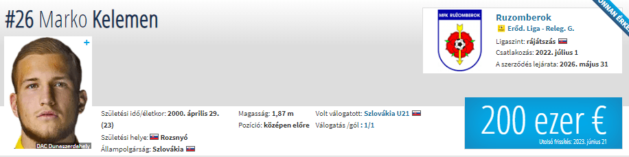 Szlovákiából érkezett támadó a Haladáshoz - Marko Kelemen szerepelt az ...